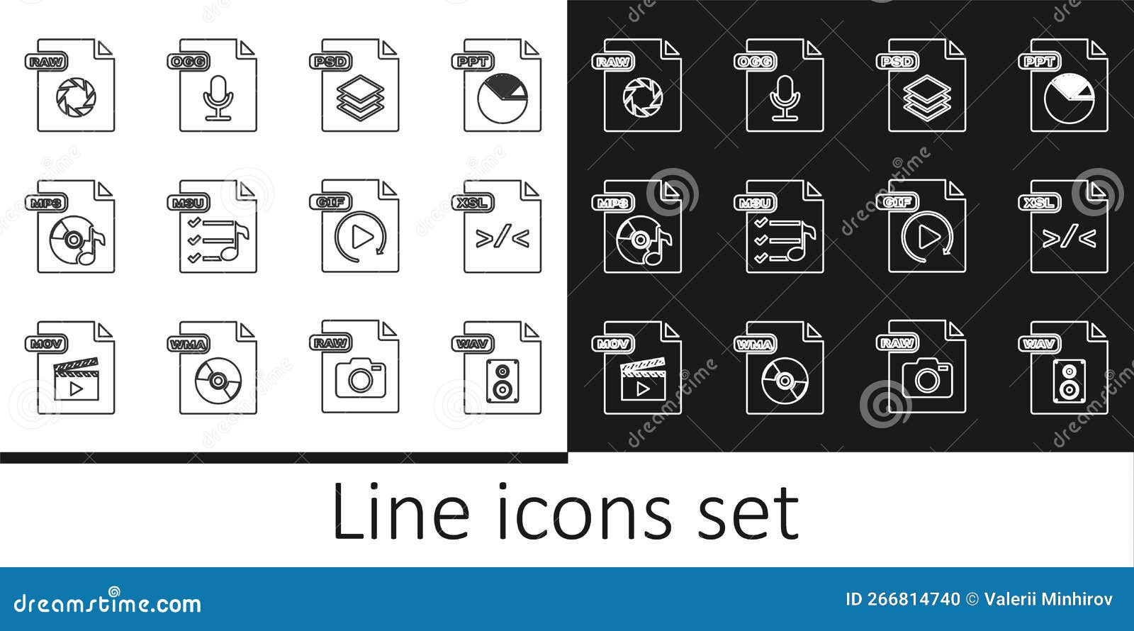 Set Line Wav File Document Xsl Psd M3u Mp3 Raw Gif Y Ogg Icono. Vector ... Set Line Wav File Document Xsl Psd M3u Mp3 Raw Gif Y Ogg Icono. Vector ...