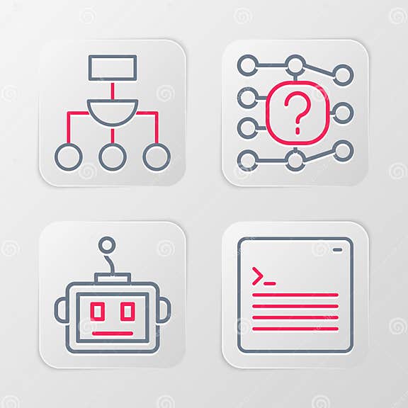Set Line Web Developer Programming Code Artificial Intelligence Robot Neural Network And