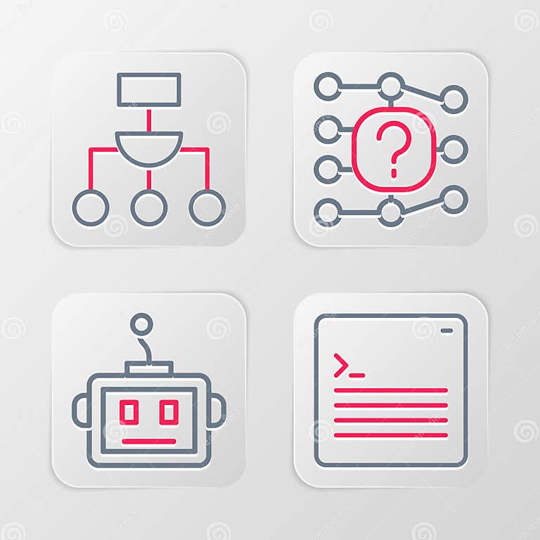 Set Line Web Developer Programming Code, Artificial Intelligence Robot, Neural Network and ...