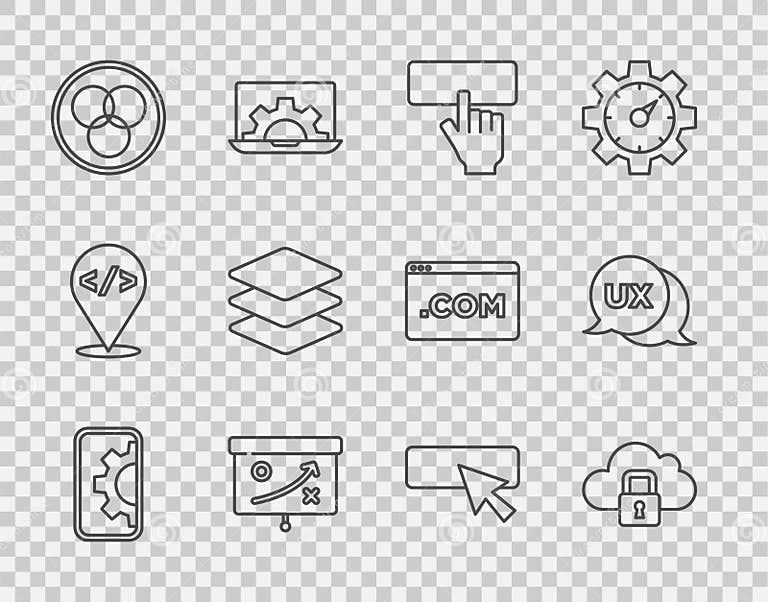 Set Line Web Development, Cloud Computing Lock, Keyboard, Planning Strategy Concept, RGB and ...