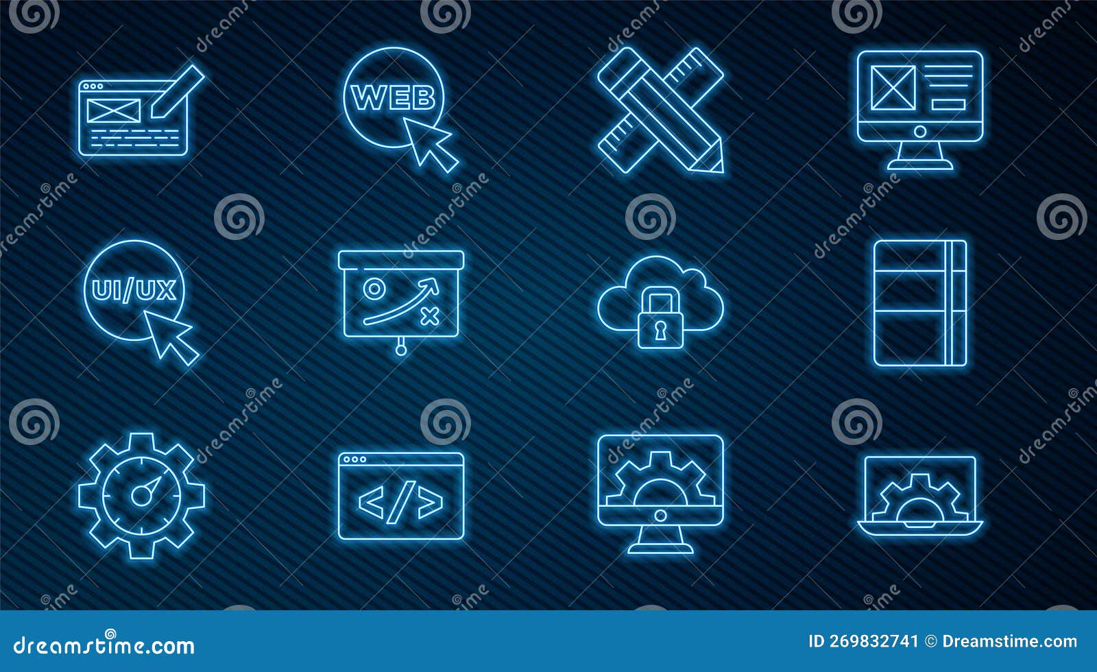 Set Line Web Development, Sketchbook or Album, Crossed Ruler and Pencil ... Set Line Web Development, Sketchbook or Album, Crossed Ruler and Pencil ...