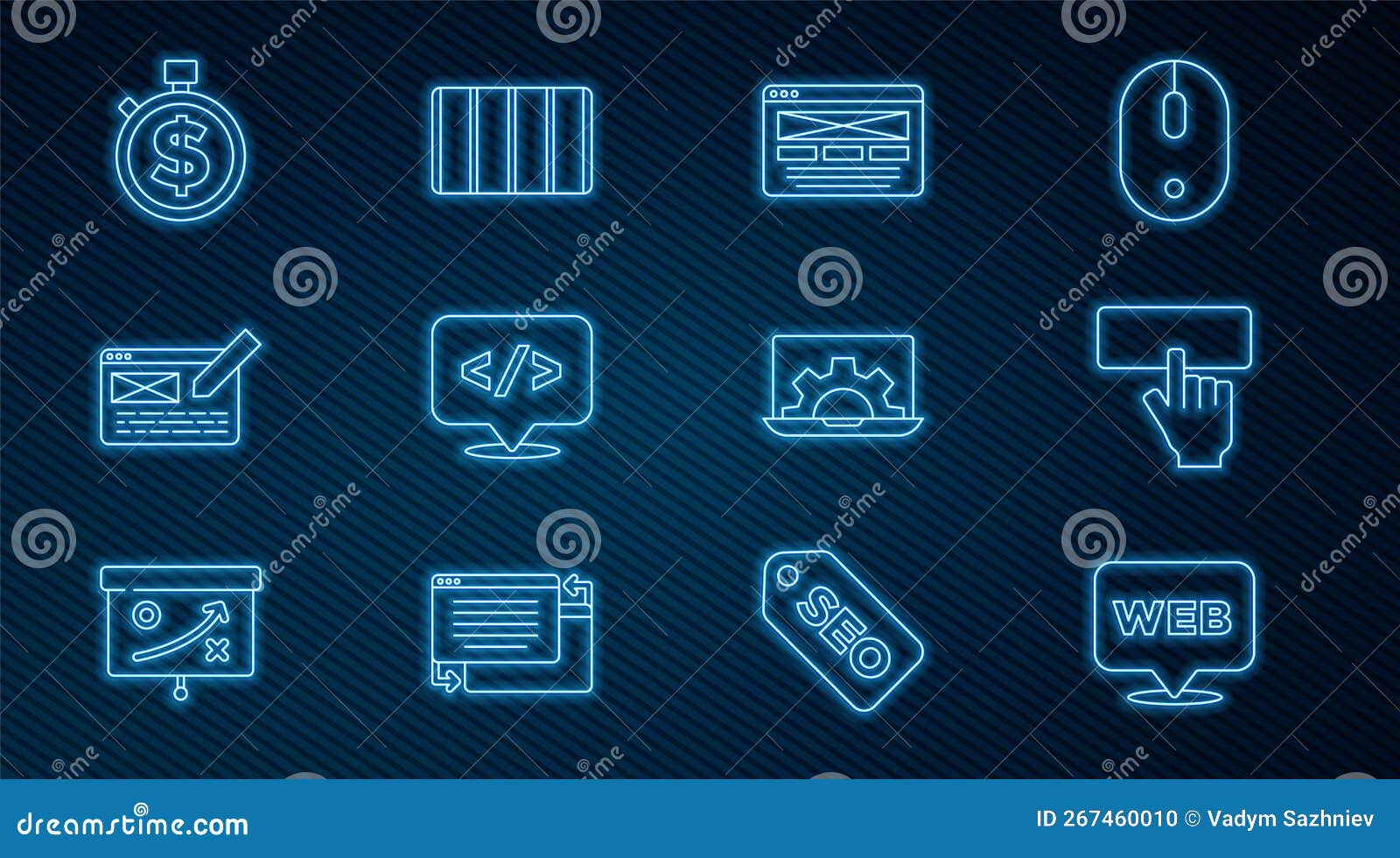 Set Line Web and Graphic Design, Keyboard, UI or UX, Front End Development, Time is Money, and ...