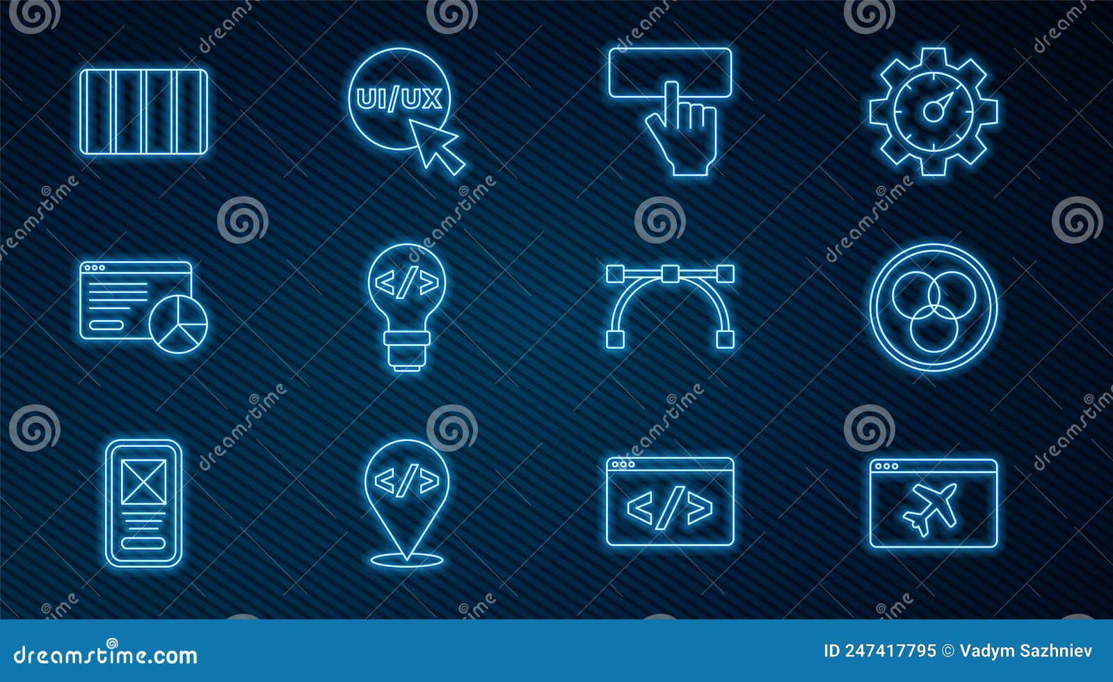 Set Line Website Template, RGB and CMYK Color Mixing, Keyboard, Front End Development, Statistic ...