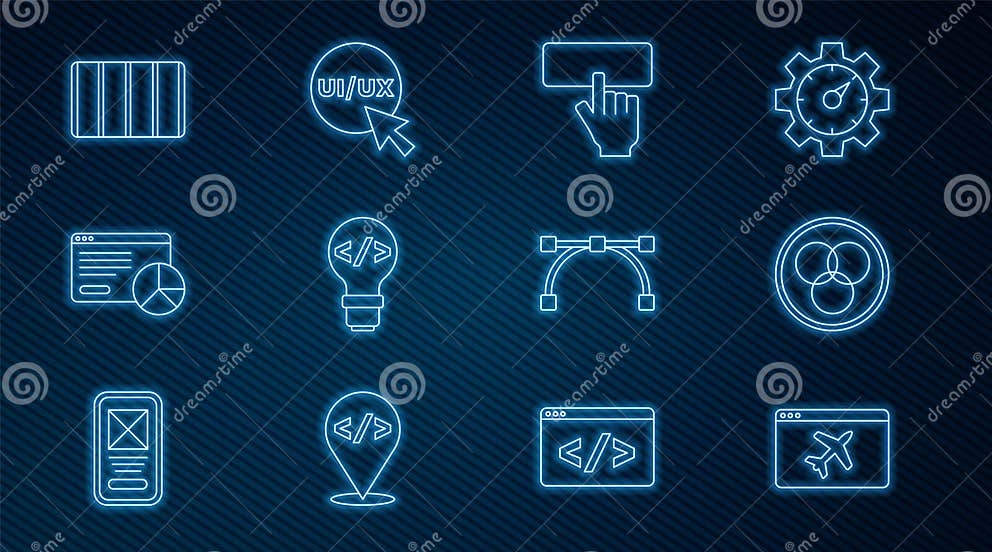 Set Line Website Template, RGB and CMYK Color Mixing, Keyboard, Front End Development, Statistic ...