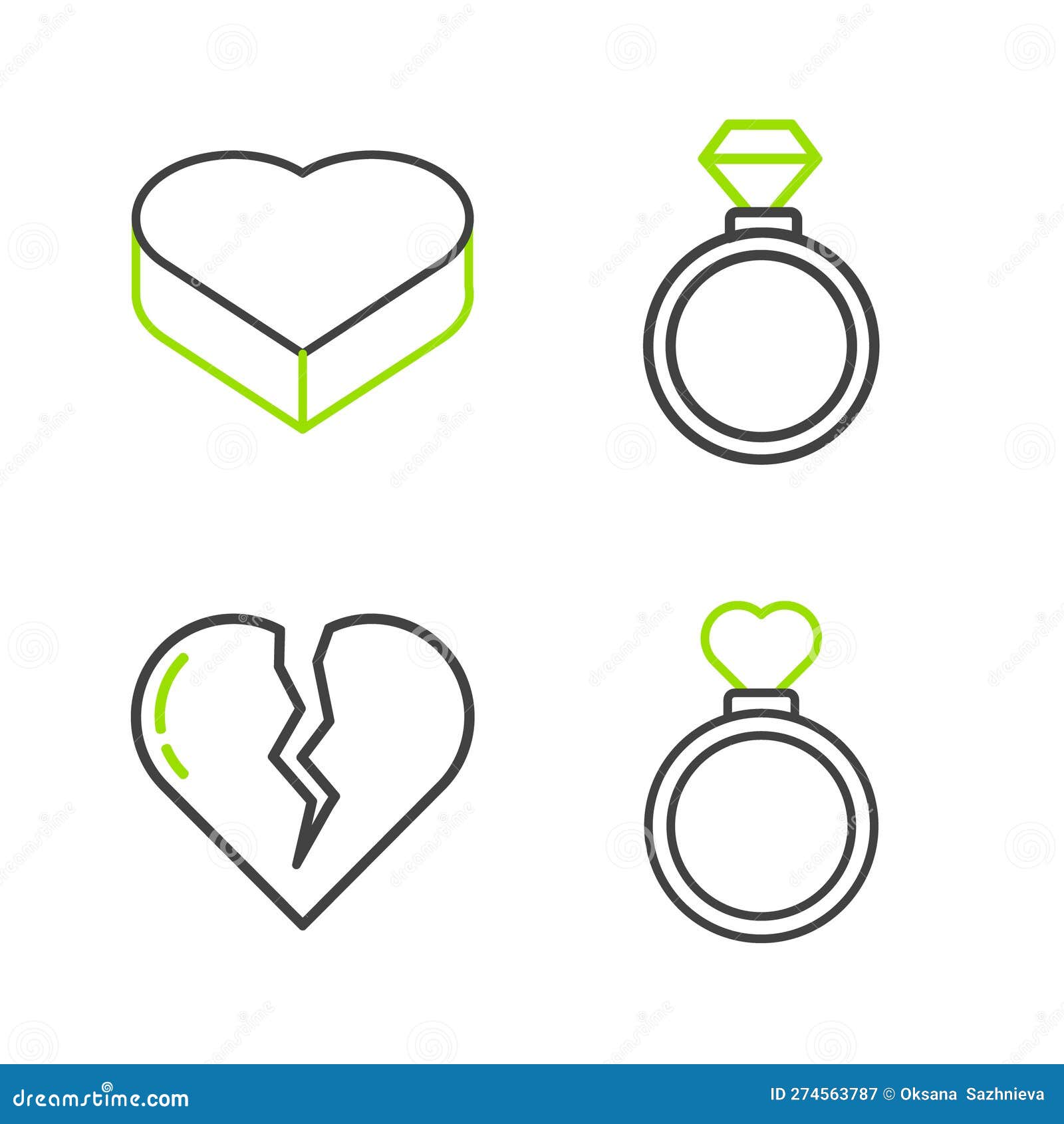 Set Line Wedding Rings, Broken Heart or Divorce, and Candy Shaped Box ...