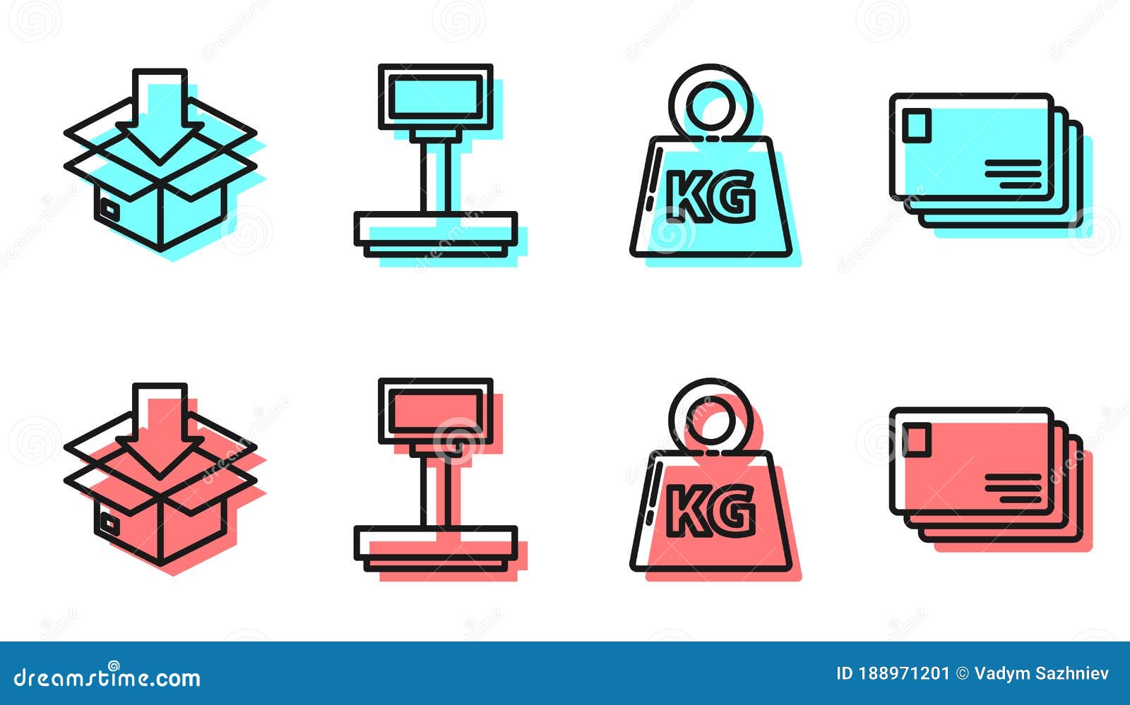 Set Line Weight, Cardboard Box with Traffic Symbol, Scale and Envelope ...