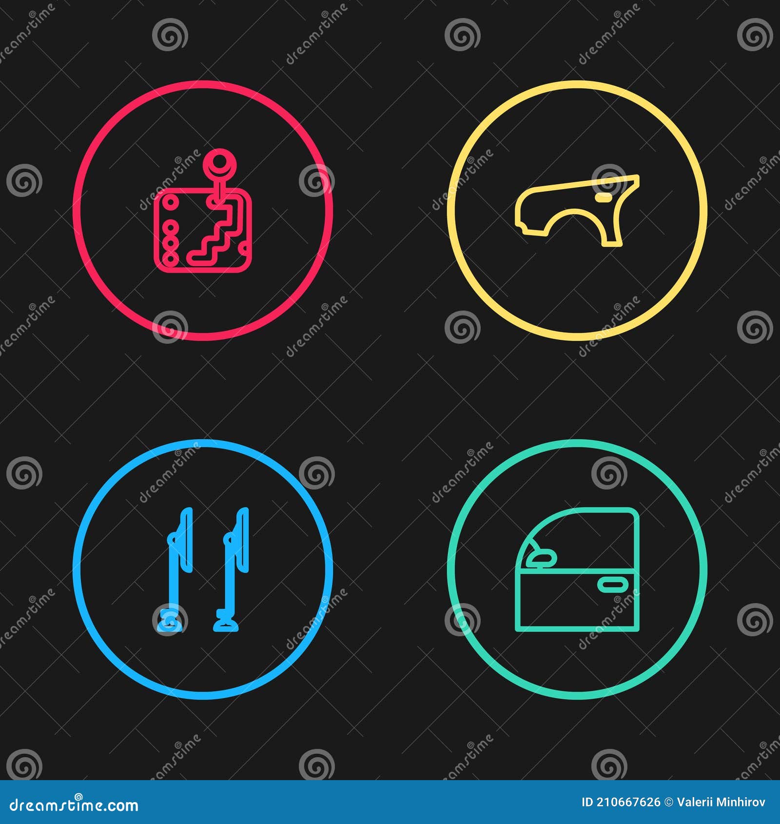 Set Line Windscreen Wiper, Car Door, Fender and Gear Shifter Icon ... Set Line Windscreen Wiper, Car Door, Fender and Gear Shifter Icon ...