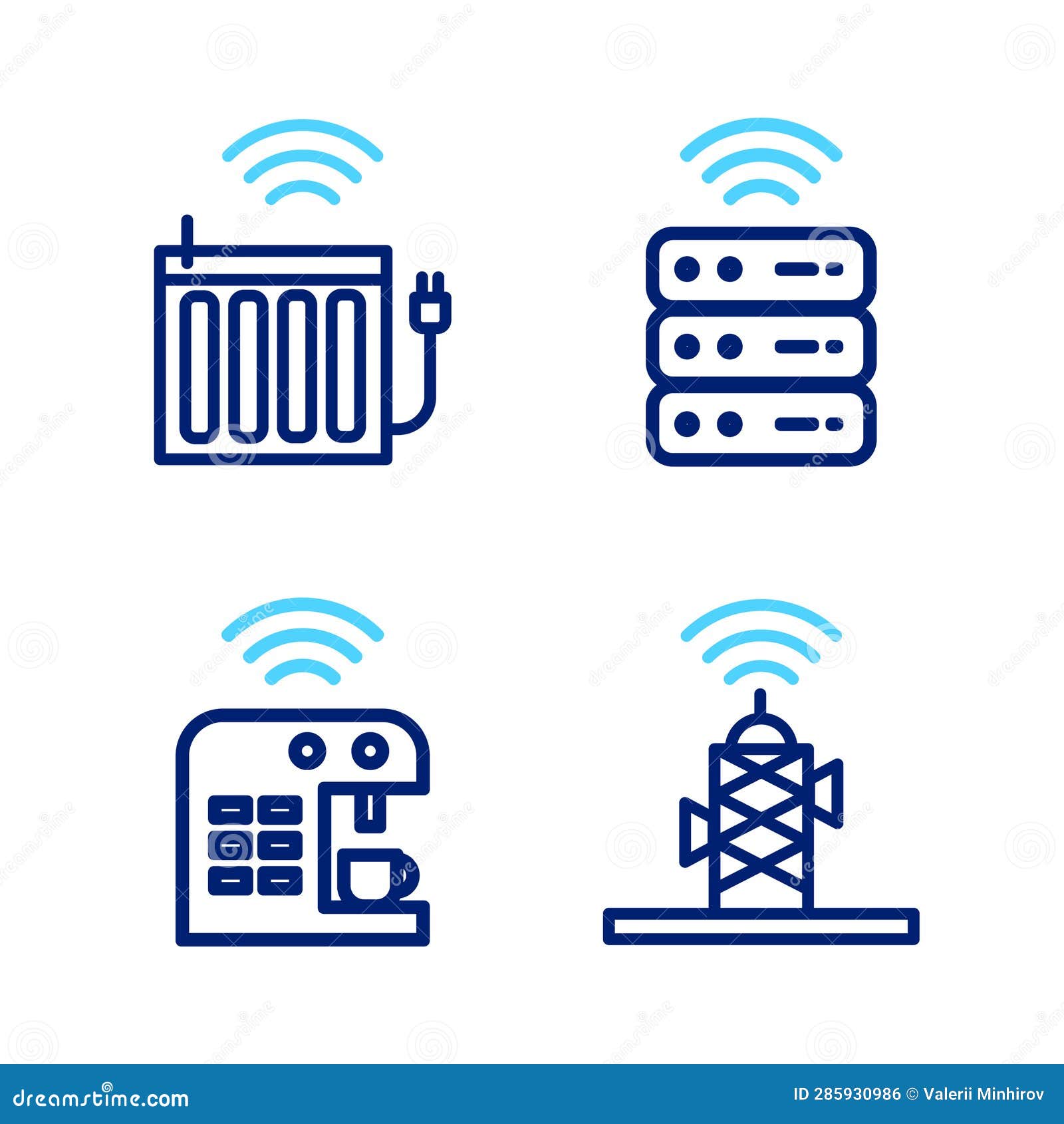 Set Line Wireless Antenna, Smart Coffee Machine, Server and Heating ...