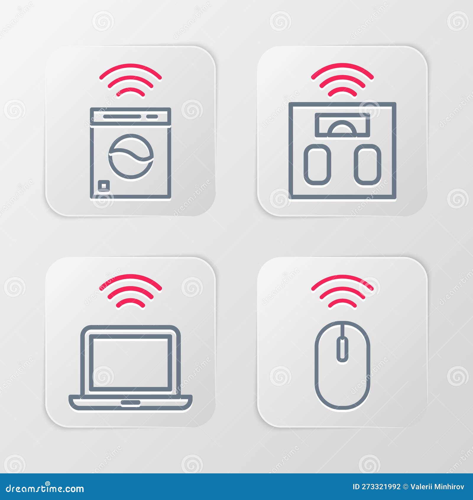 Set Line Wireless Mouse, Laptop, Smart Bathroom Scales and Washer Icon ...
