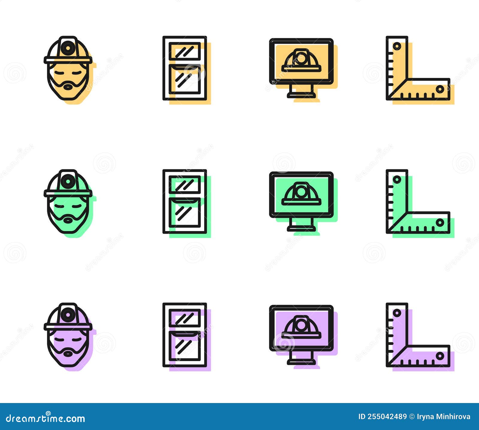 Set Line Worker Safety Helmet, Builder, Window in Room and Corner Ruler ...