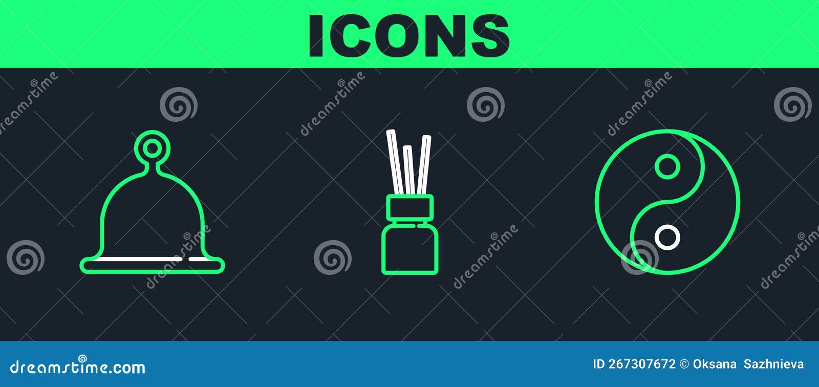 Set Line Yin Yang, Sauna Hat and Aroma Diffuser Icon. Vector Stock ...