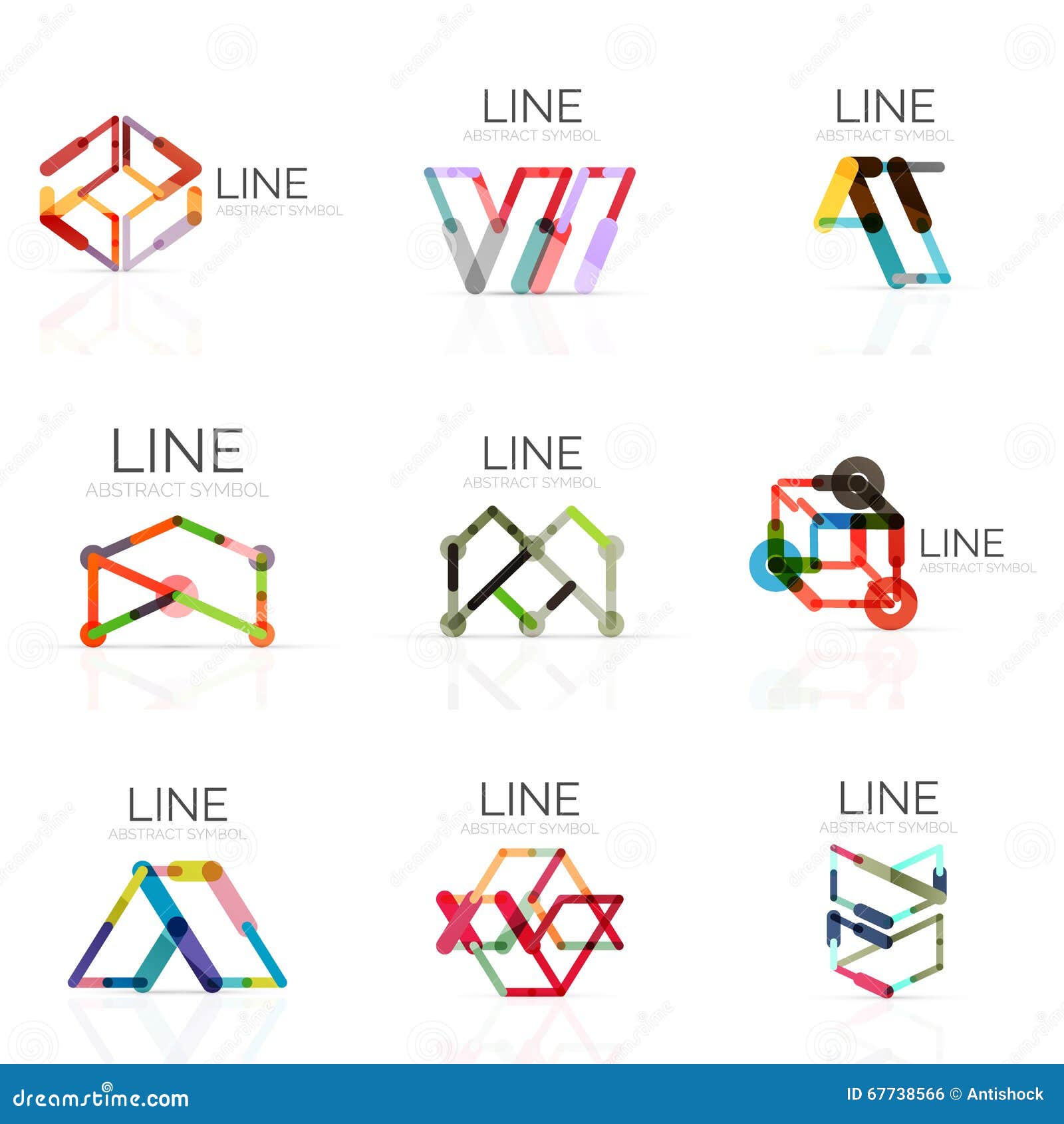 Set of Linear Abstract Logos, Connected Multicolored Segments Lines in ...