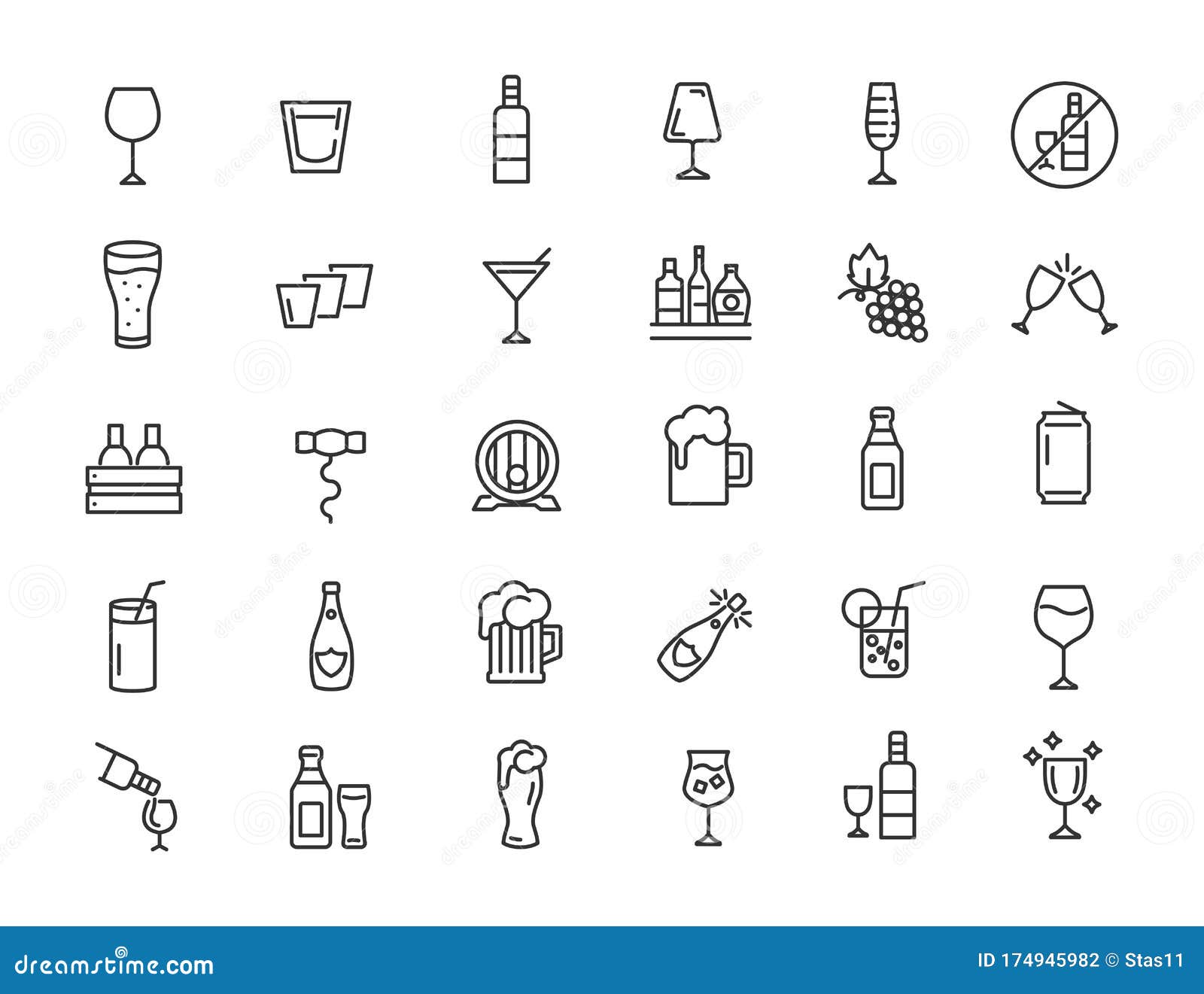 Set of Linear Alcohol Icons. Drink Icons in Simple Design Stock Vector ...