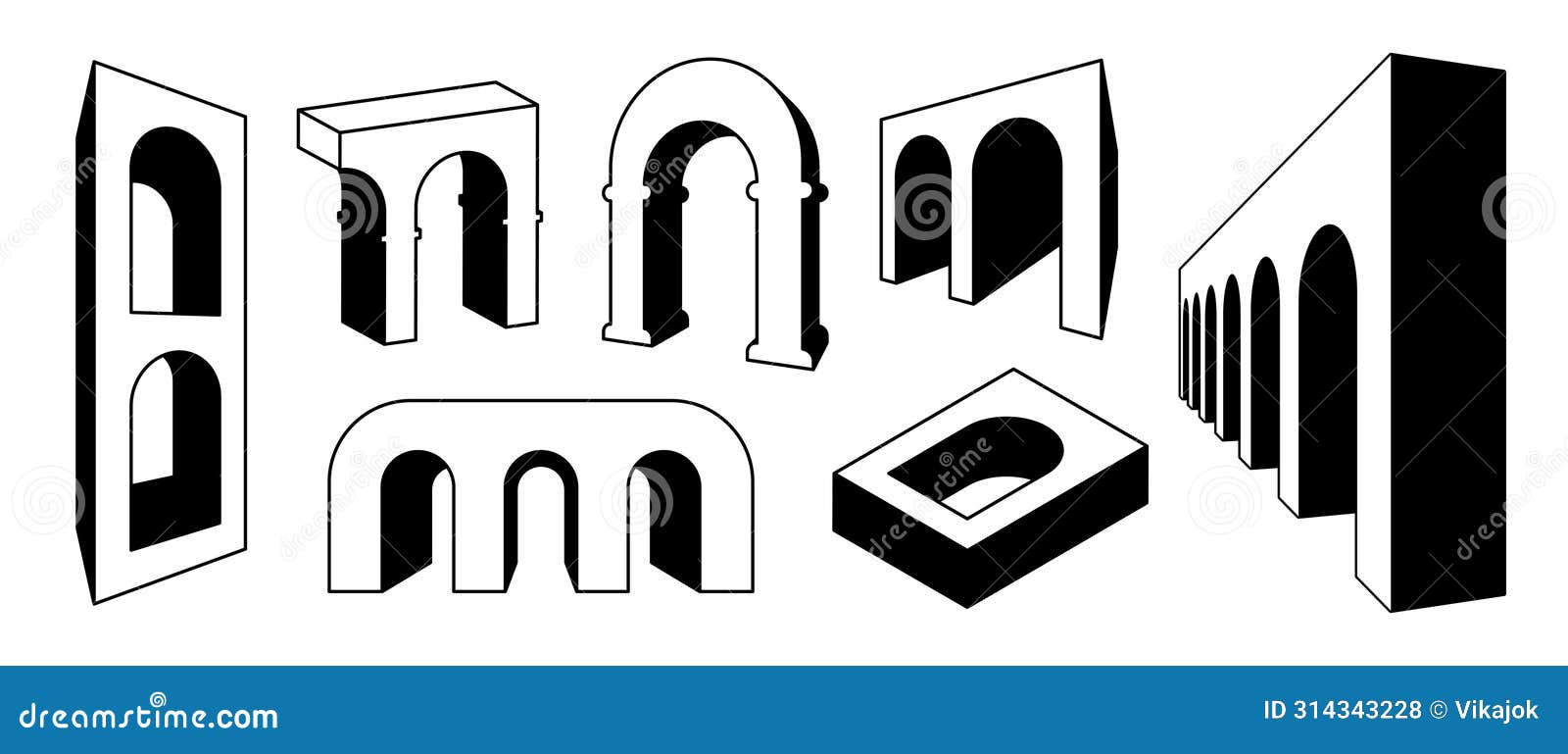 Set Of Linear Surreal Arches In Perspective. Outline Fun Geometric ...