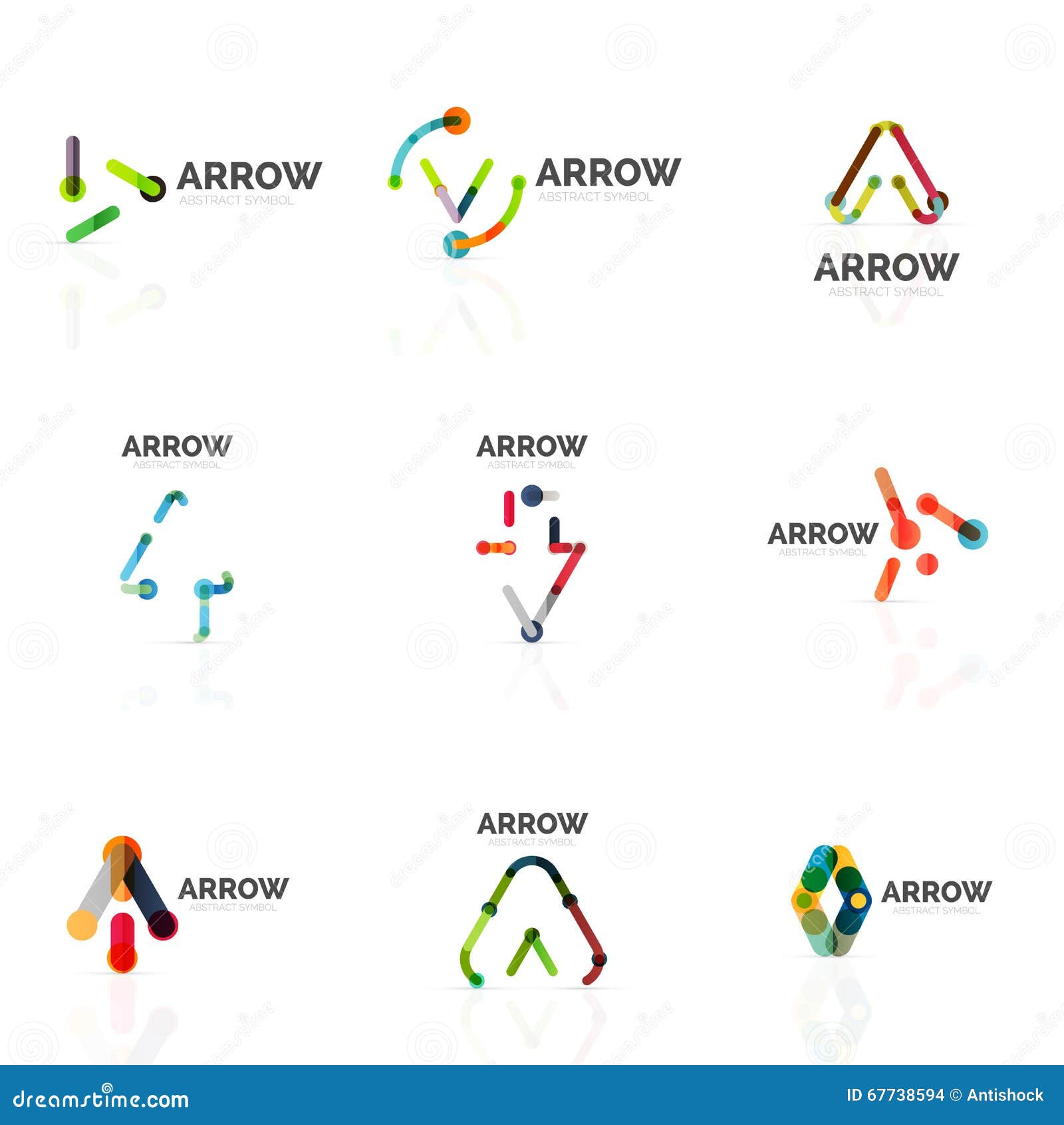 Set of Linear Arrow Abstract Logos, Connected Multicolored Segments ...