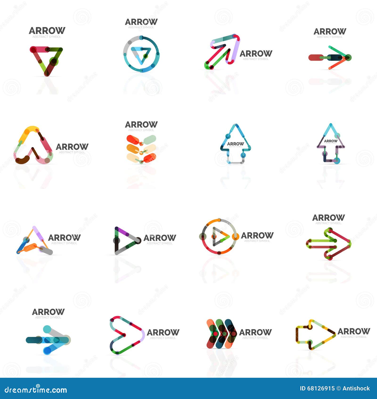 Set of Linear Arrow Abstract Logos, Connected Multicolored Segments ...