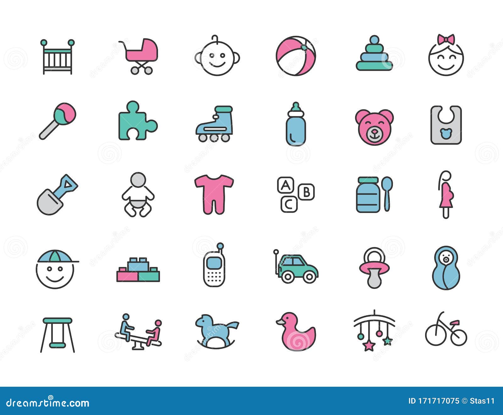 Set of Linear Baby Icons. Newborn Icons in Simple Design Stock Vector ...