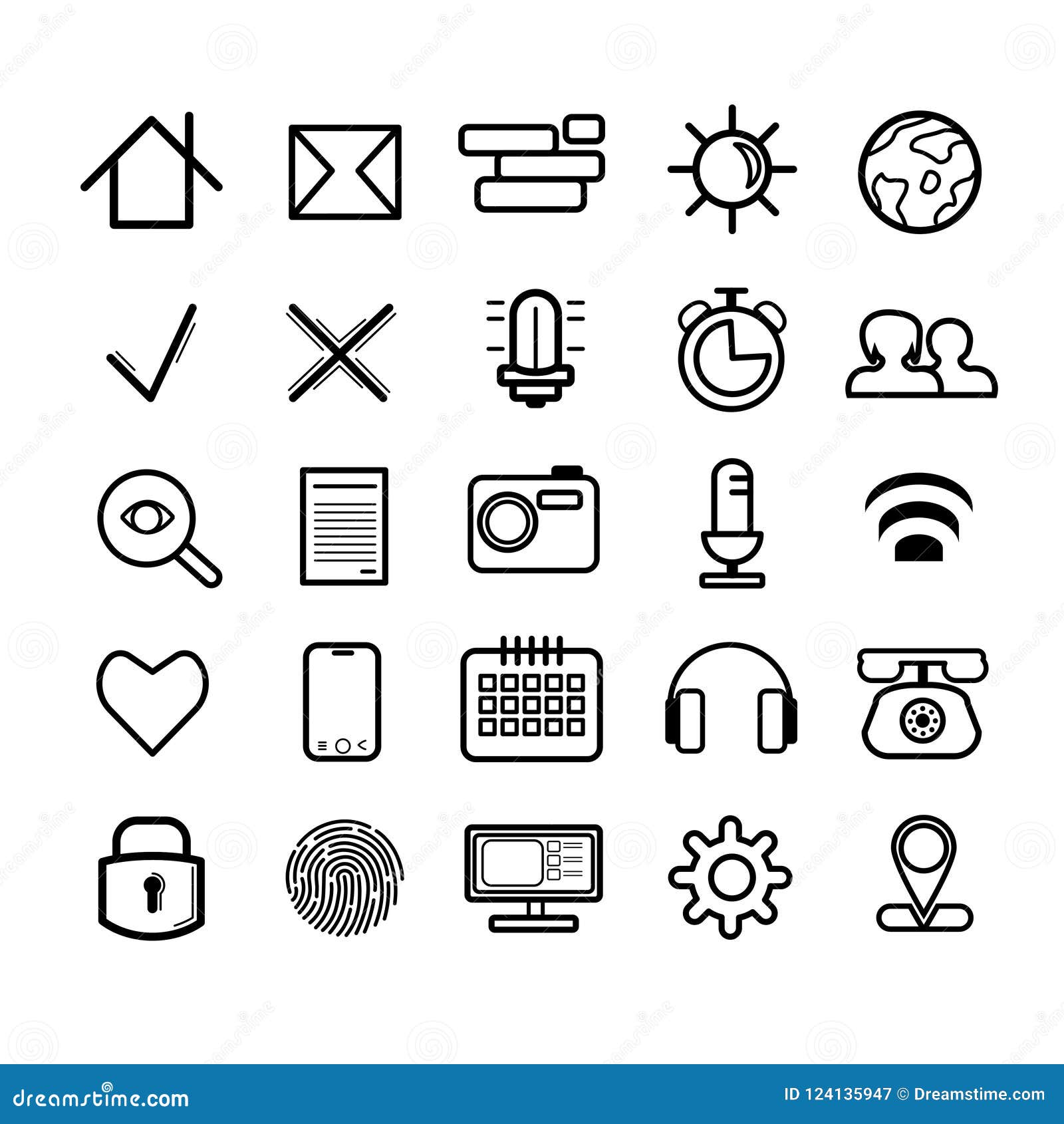 Set of 25 Linear Black Smooth Icons Stock Vector - Illustration of ...