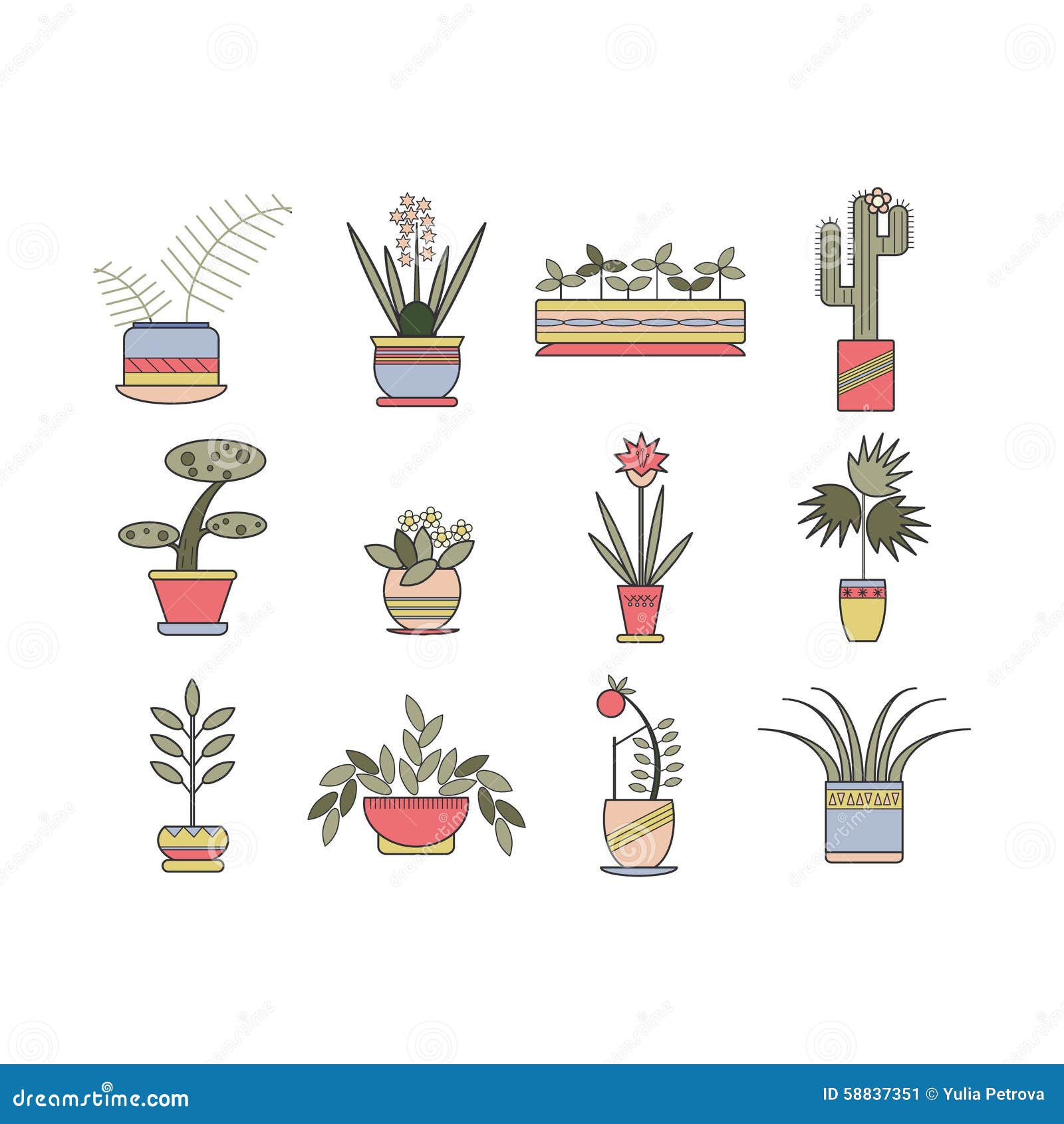 Set of Linear Botanical Icons. Stock Vector - Illustration of leaf ...