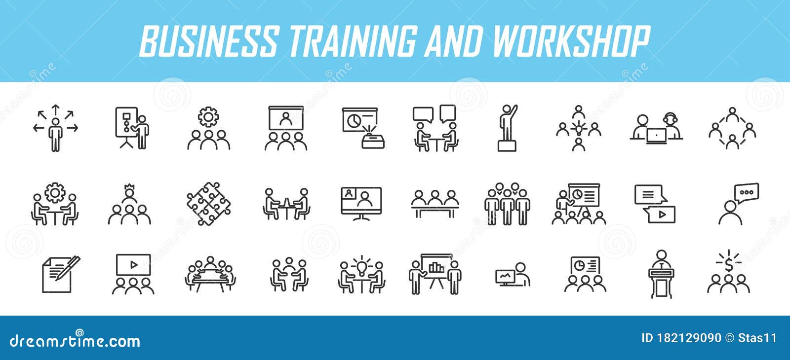 Set of Linear Business Training Icons. Workshop Icons in Simple Design ...