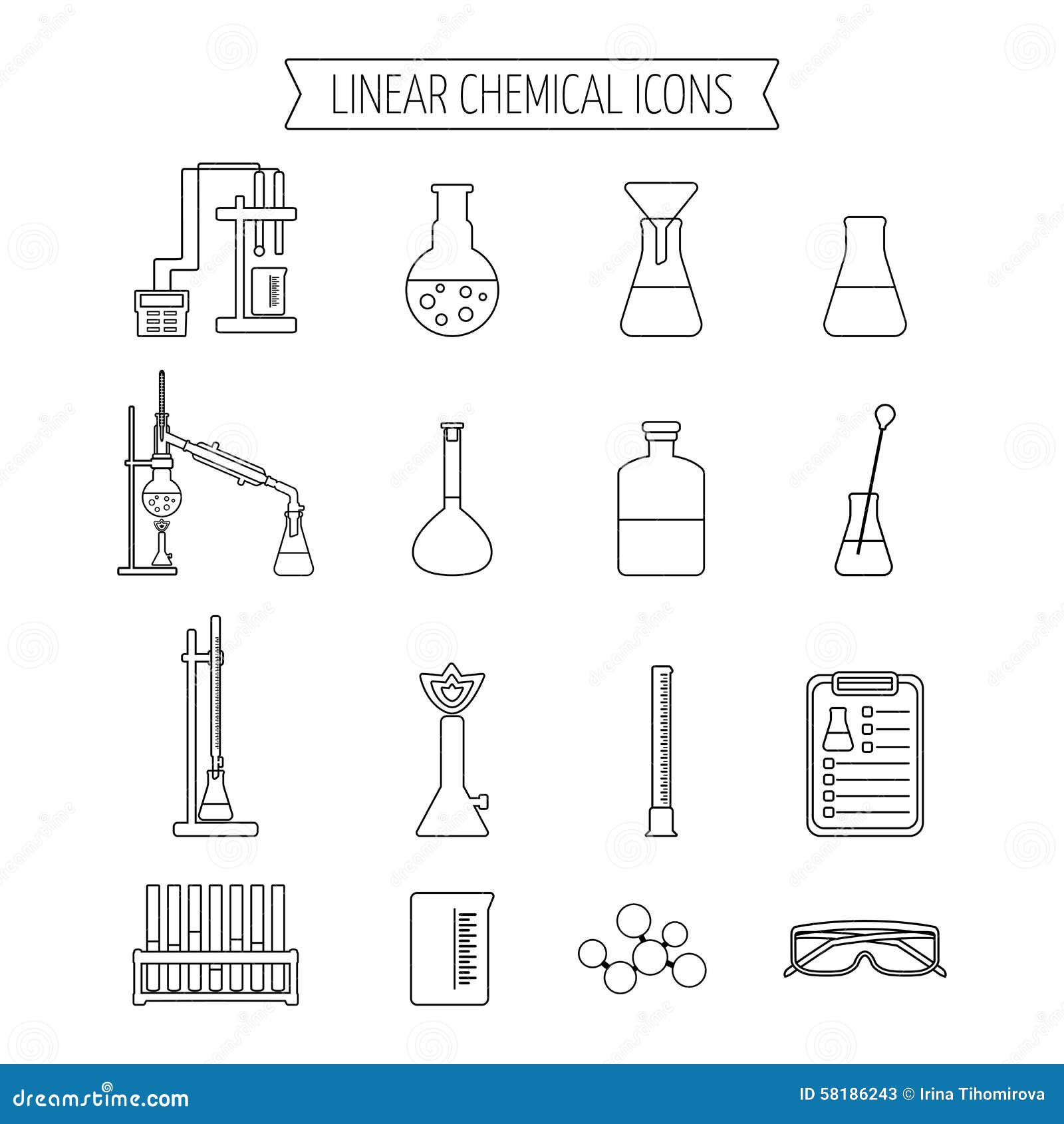 Set Of Linear Chemical Icons. Painted With Chalk. Flat Design. Isolated ...