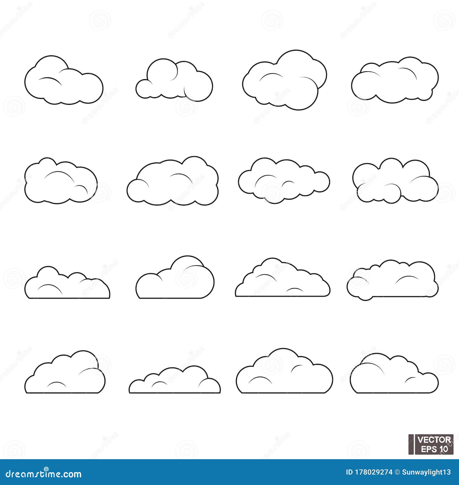 Set of linear cloud icons stock illustration. Illustration of ...