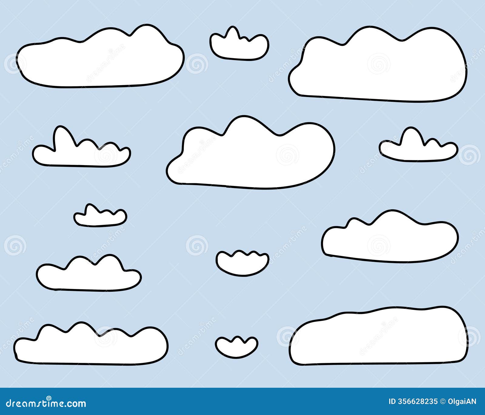 Set of Linear Clouds in Doodle Style. Hand Drawn Clouds Stock ...
