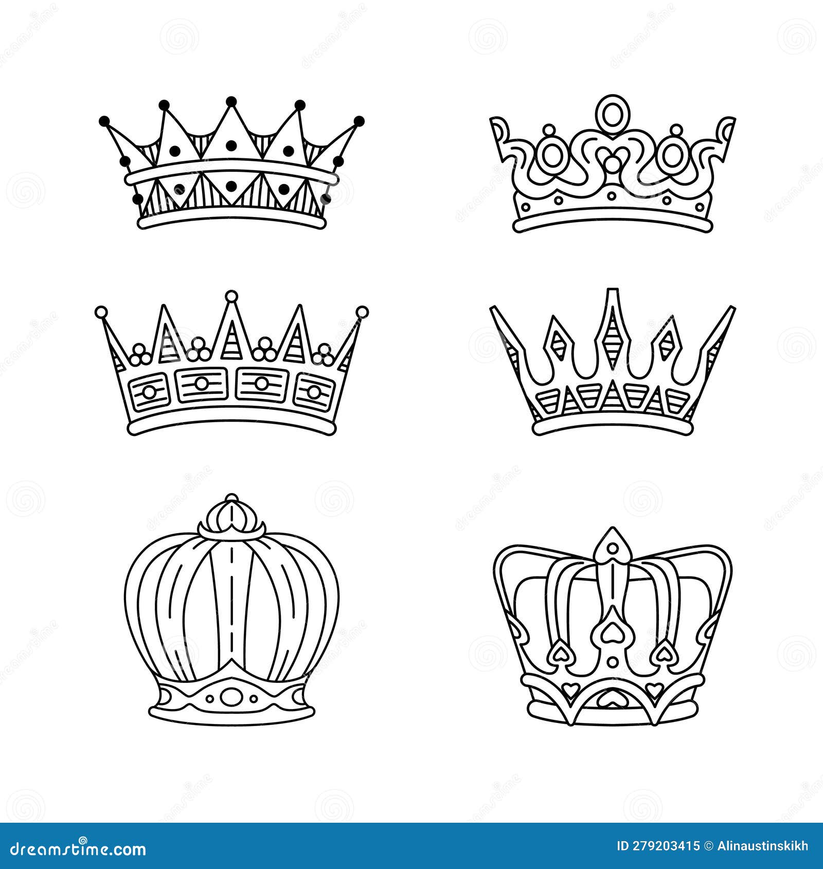 Set of Linear Crowns of Different Shape on a White Background. Stock ...