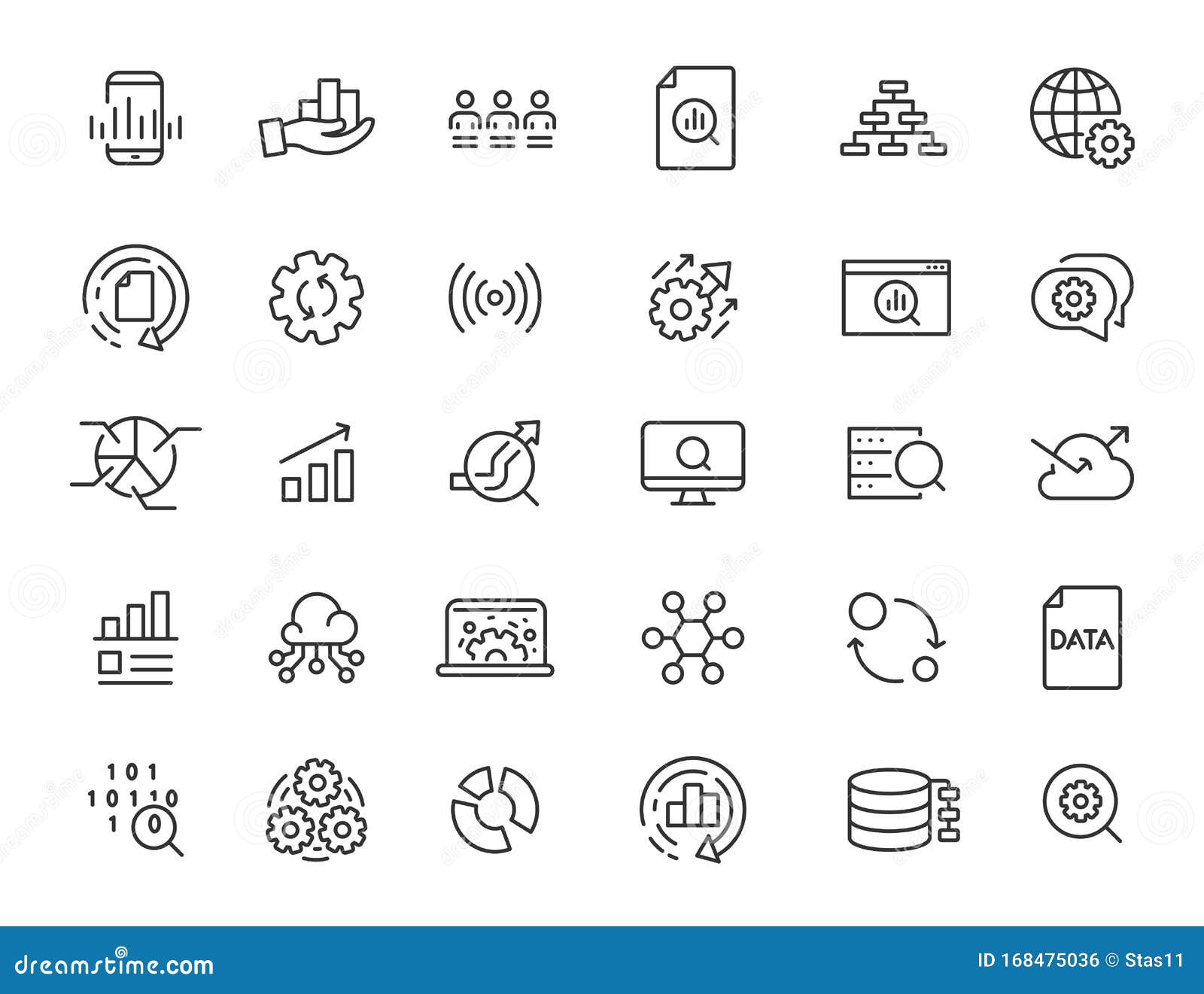 Set Of Linear Data Processing Icons Analysis Icons In Simple Design Stock Vector Illustration
