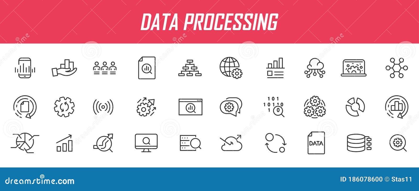 Set Of Linear Data Processing Icons Analysis Icons In Simple Design Stock Vector Illustration