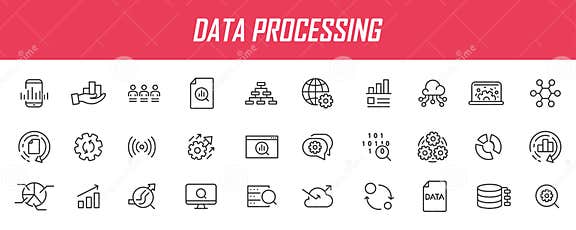 Set of Linear Data Processing Icons. Analysis Icons in Simple Design Stock Vector - Illustration ...
