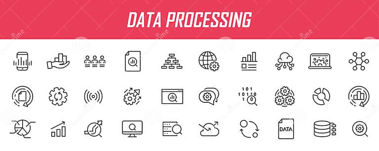 Set of Linear Data Processing Icons. Analysis Icons in Simple Design ...