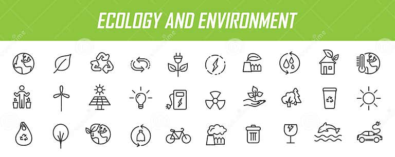 Set of Linear Ecology Icons. Environment Icons in Simple Design Stock ...