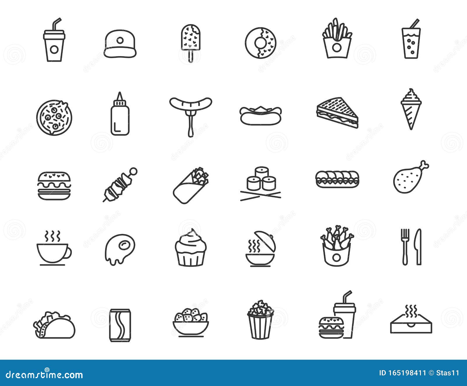 Set of Linear Fast Food Icons. Food and Drink Icons in Simple Design ...