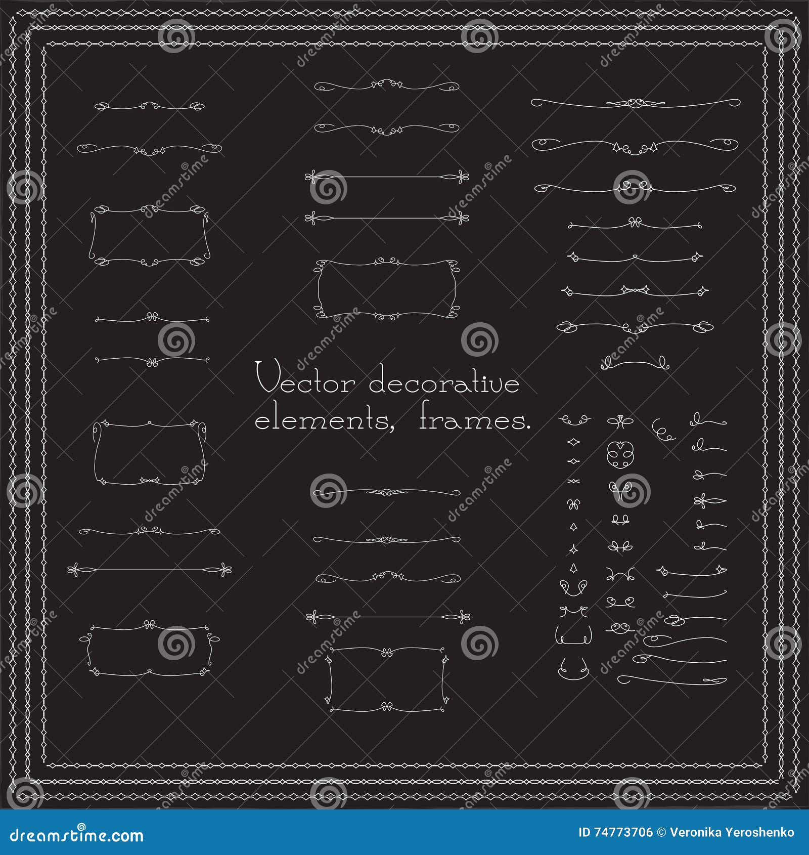 Set of Linear Frame, Border and Decorative Elements Stock Vector ...