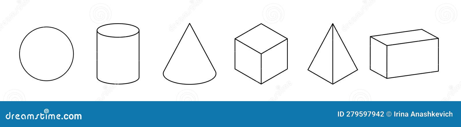 Set of Linear Geometric Shapes. Spheres, Cylinder, Cone, Cube, Pyramid ...