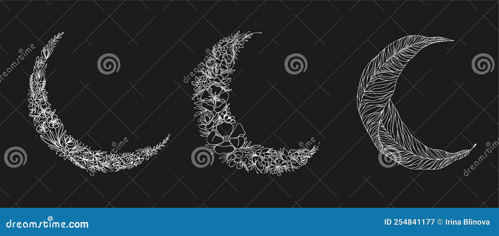 Set of Linear Graphic Illustrations of the Moon Drawings of Stars for ...