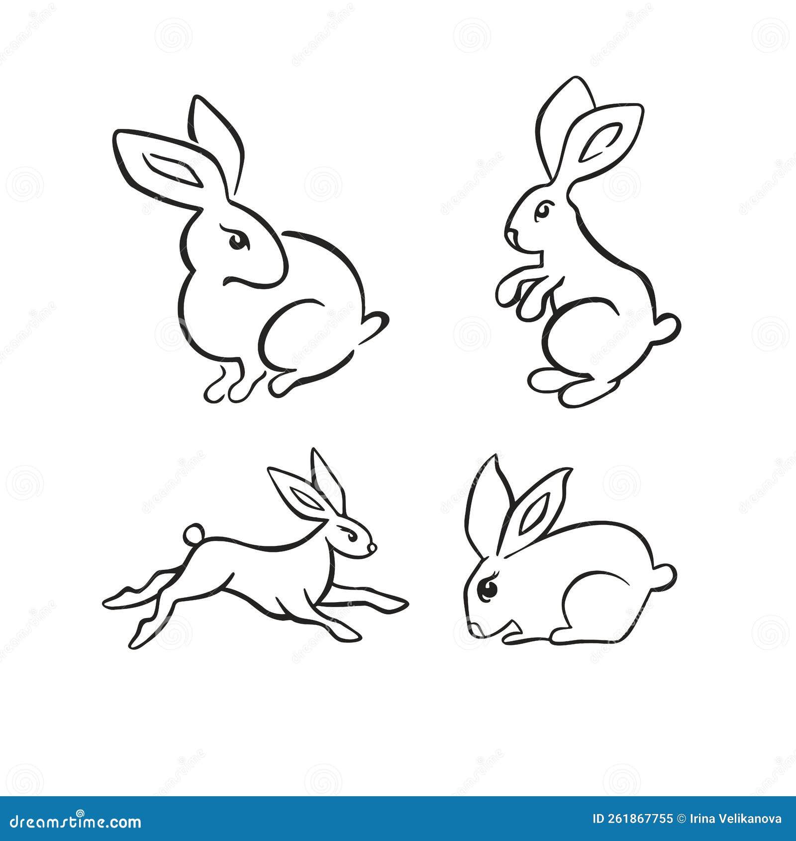 Set of Linear Hares Graphic and Illustration Vector Stock Vector ...