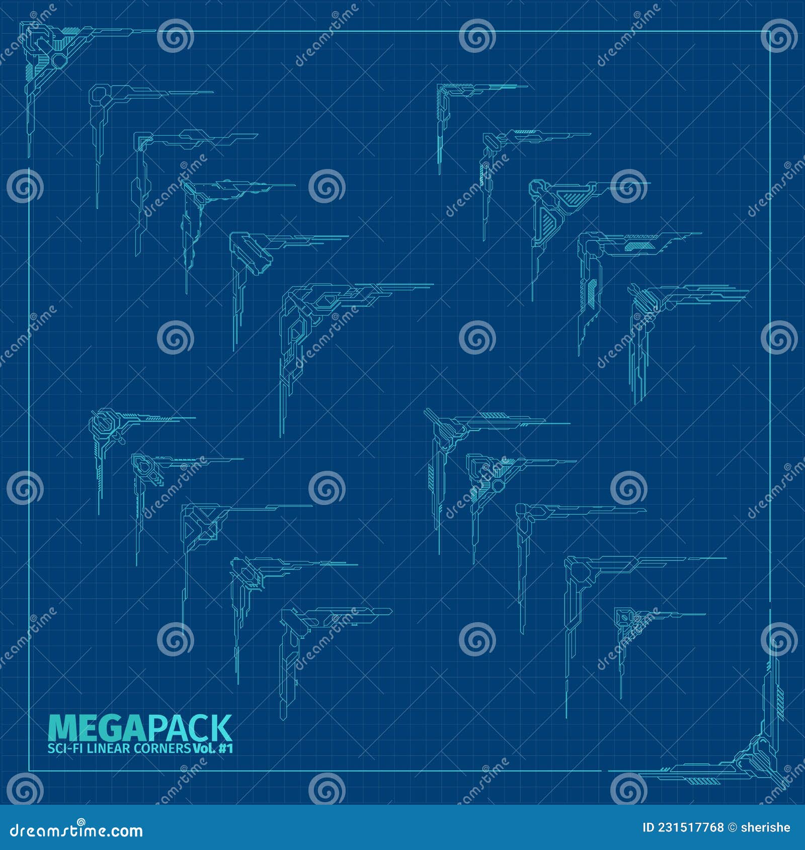 Set of Linear High-tech Corners for Decoration Window Interface Design ...