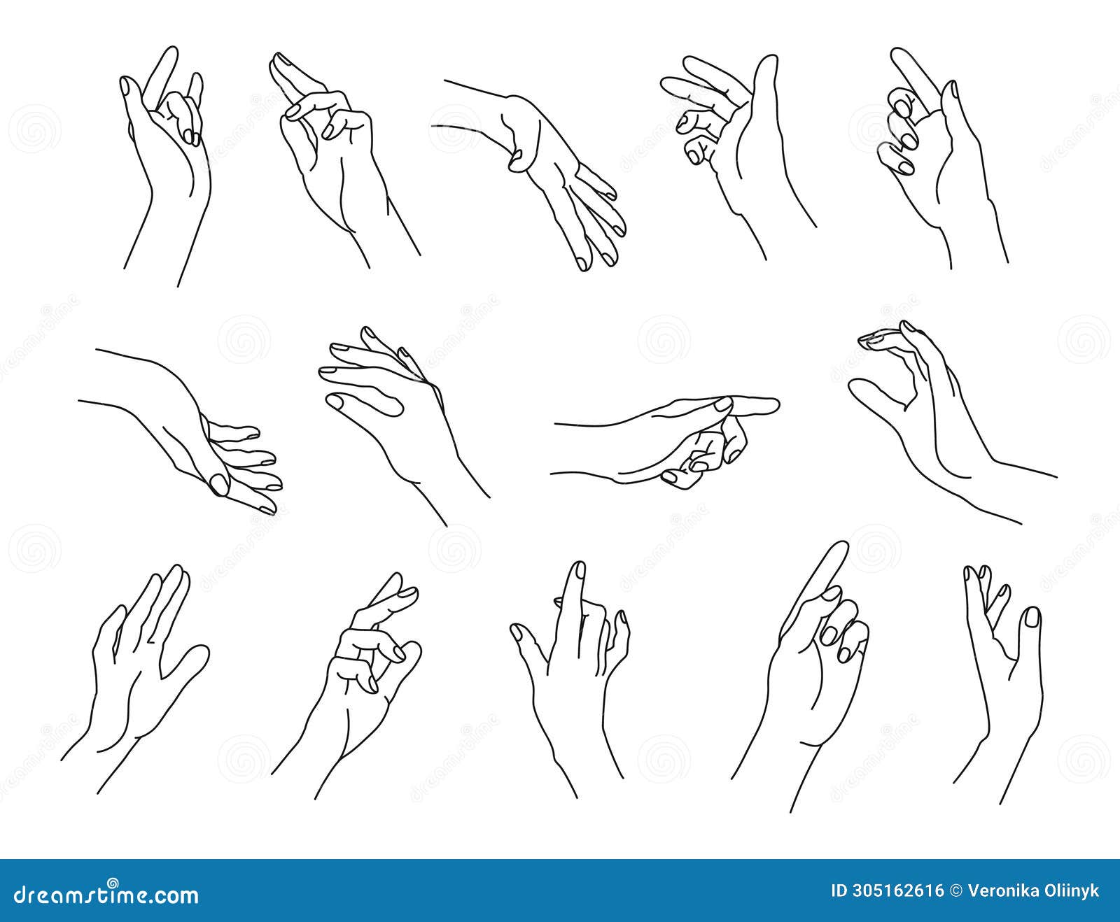 Set of Linear Human Palms. Hand Gestures for Pointing, Holding ...