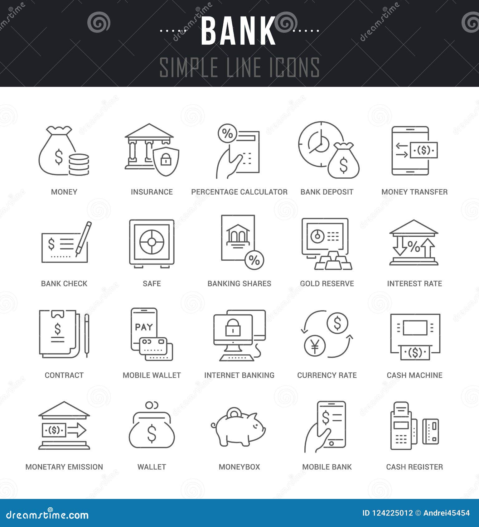 Set Vector Line Icons of Bank. Stock Illustration - Illustration of ...