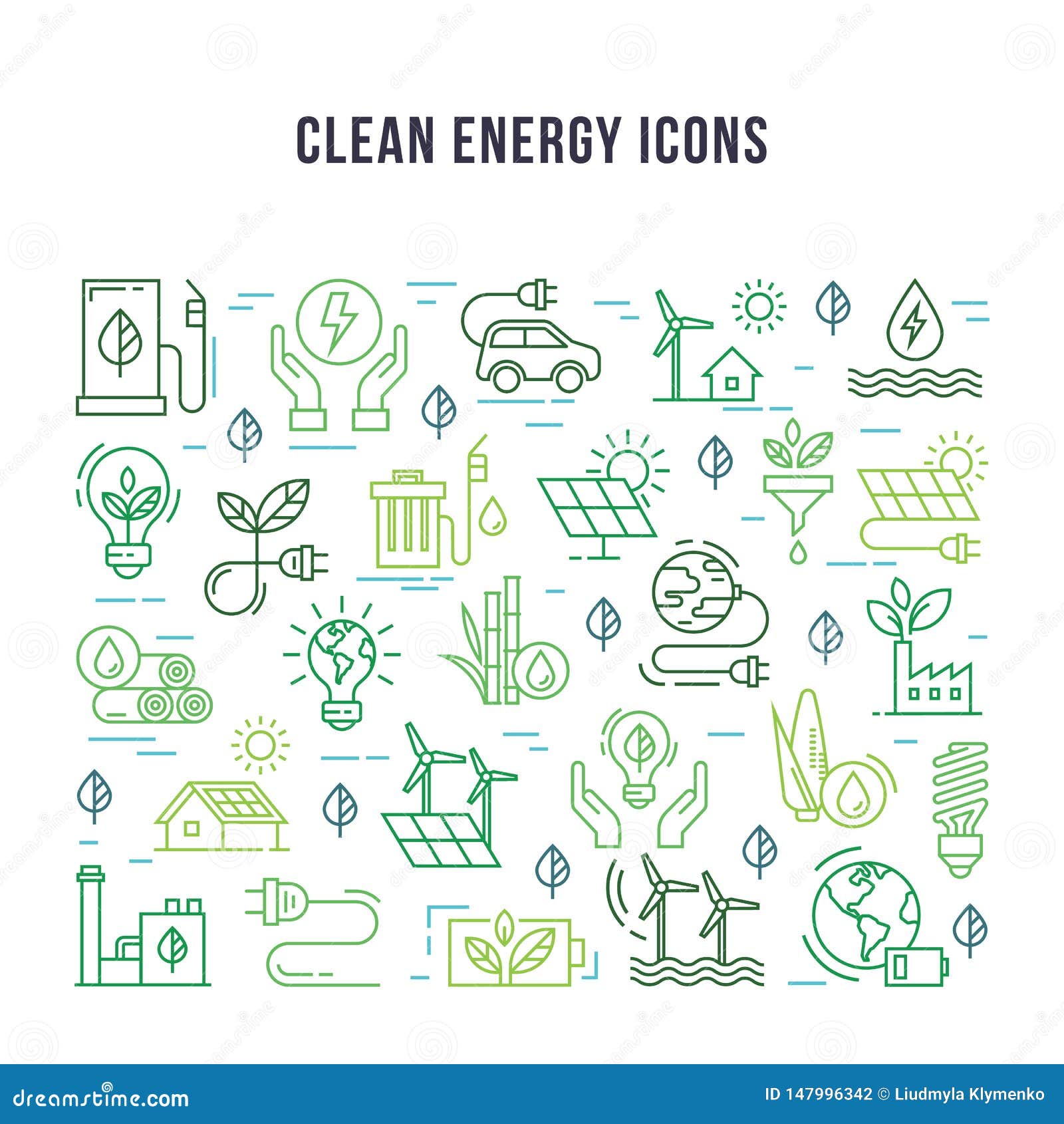 Set of Linear Icons on the Theme of Clean Energy. Stock Vector ...