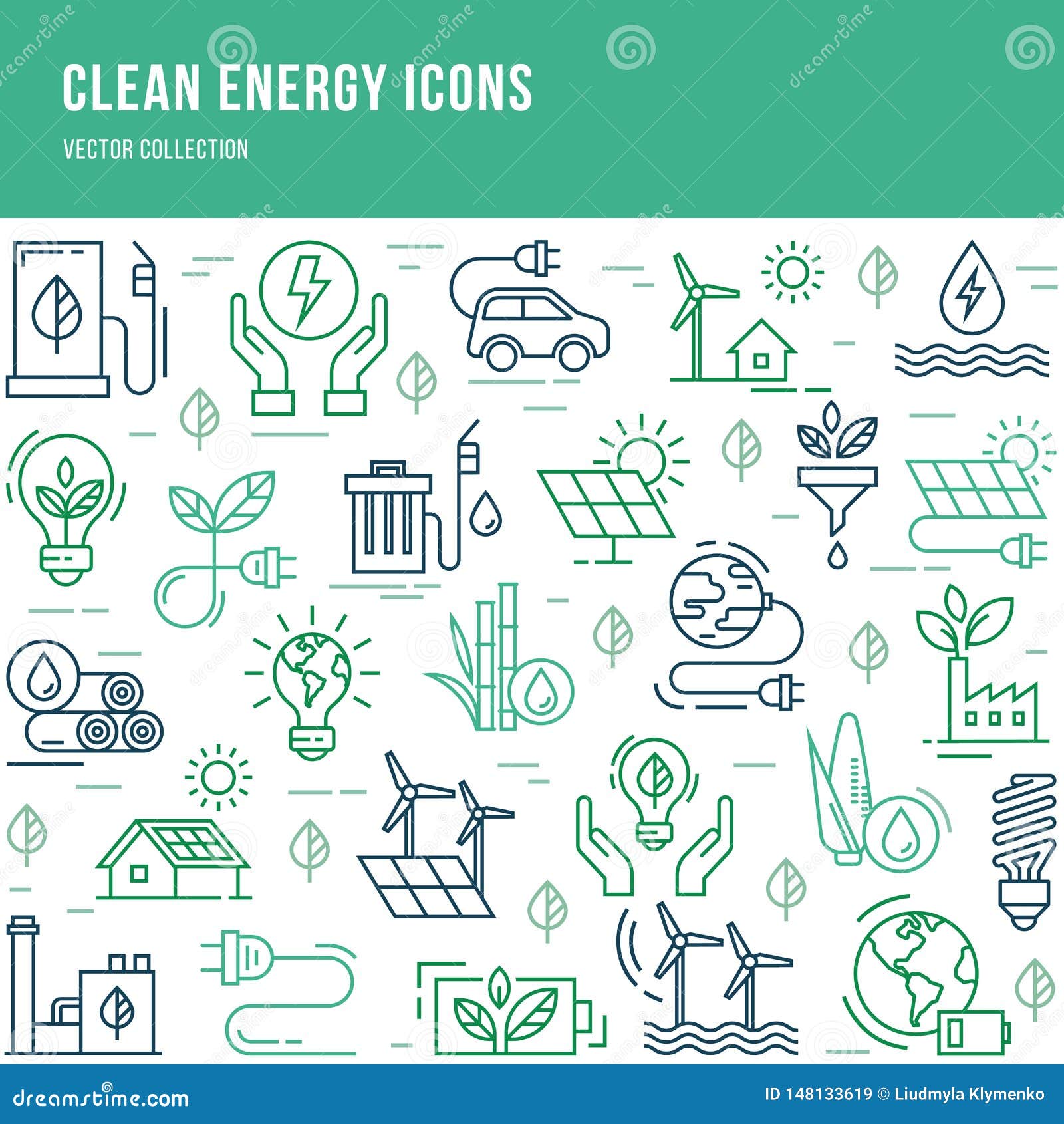 Set Of Linear Icons On The Theme Of Clean Energy Royalty-Free Stock ...