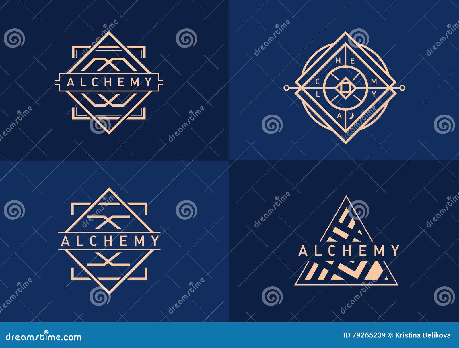 Set linear logo on alchemy stock vector. Illustration of mystic - 79265239