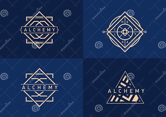 Set linear logo on alchemy stock vector. Illustration of mystic - 79265239