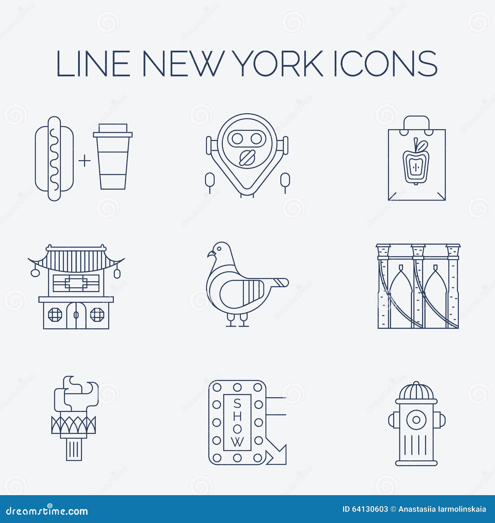 Set of Linear NewYork Icons. Stock Vector - Illustration of brooklyn ...