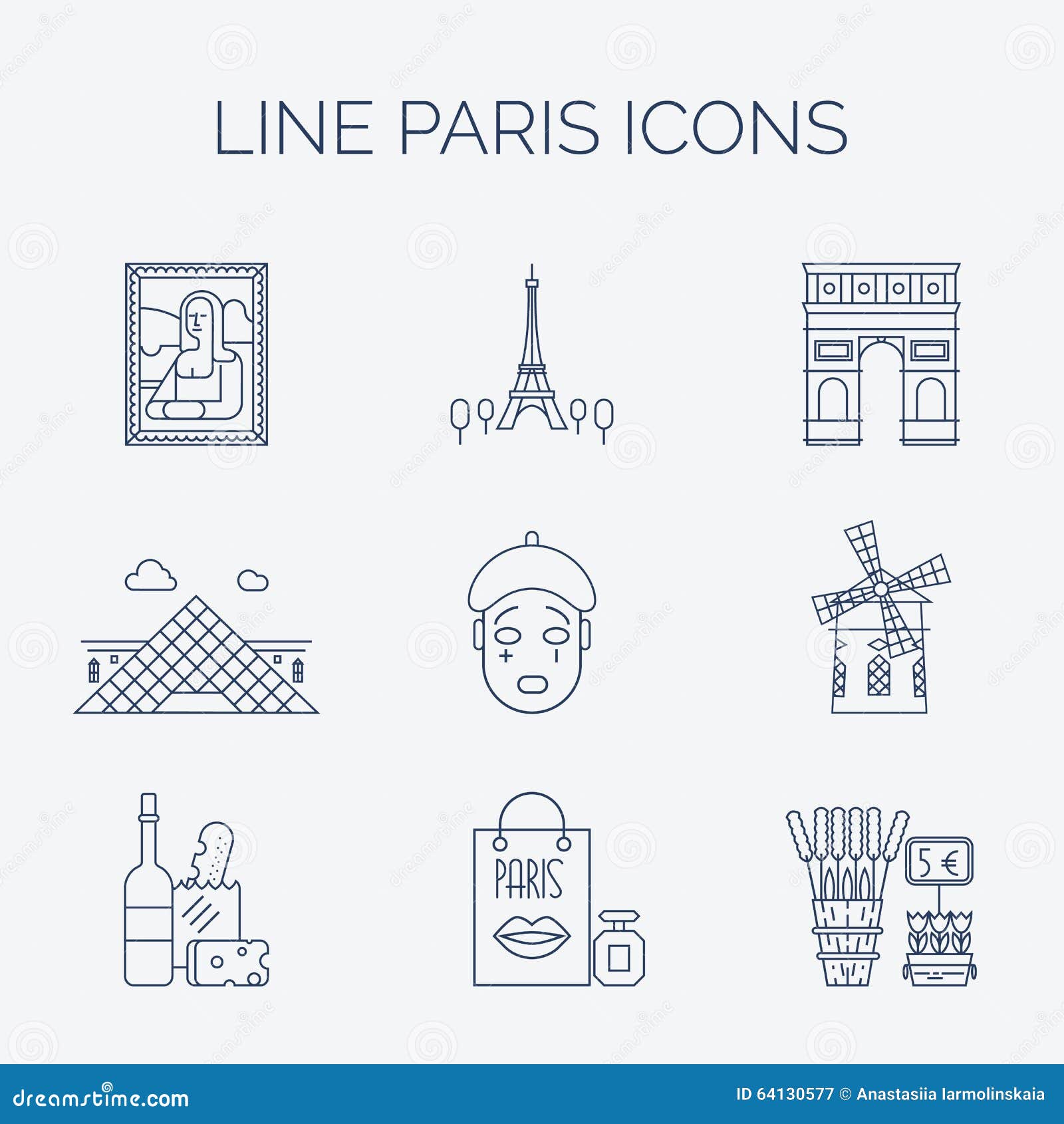 Set of linear Paris icons. stock vector. Illustration of famous - 64130577