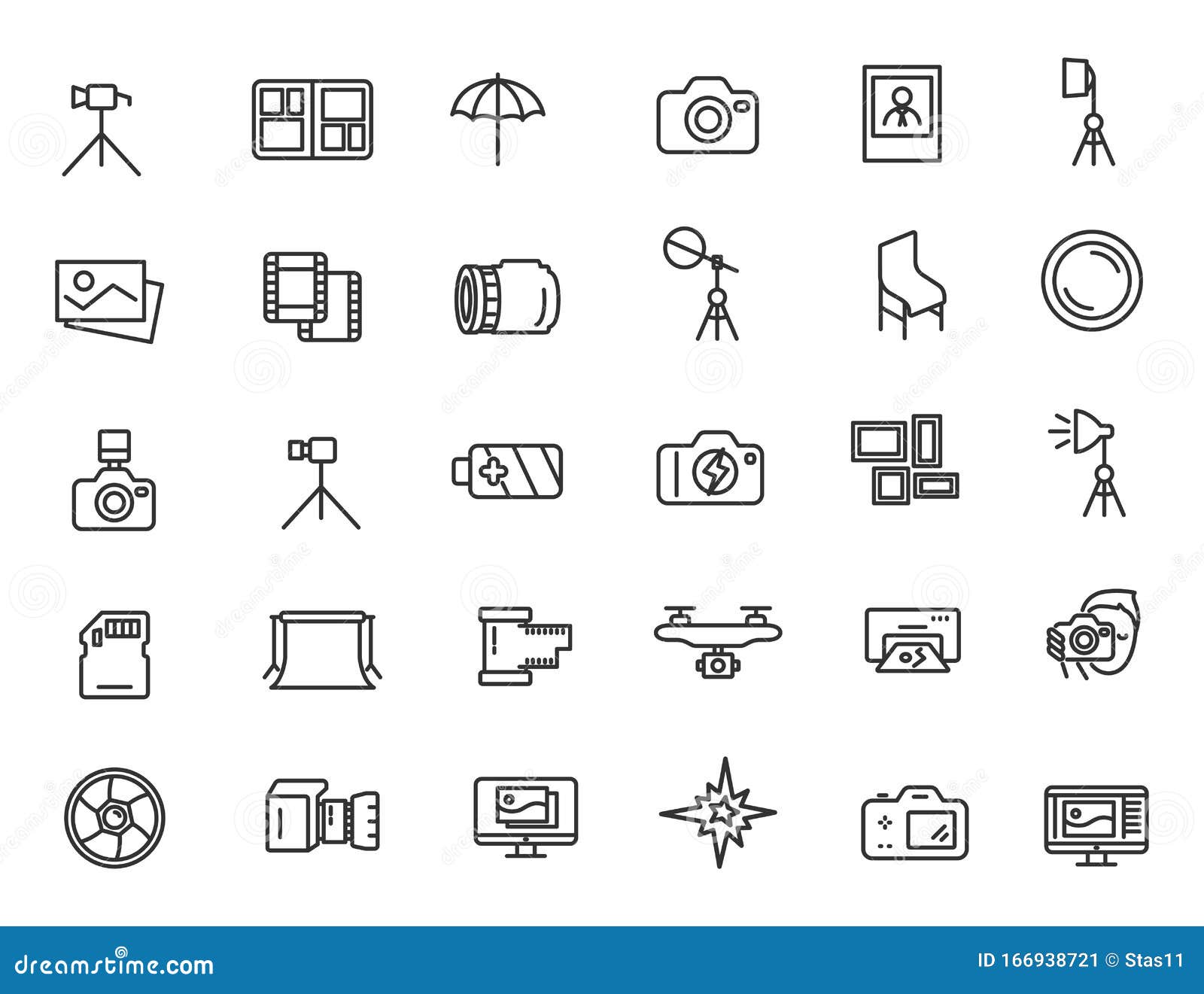 Set of Linear Photo Studio Icons. Photographer Icons in Simple Design ...