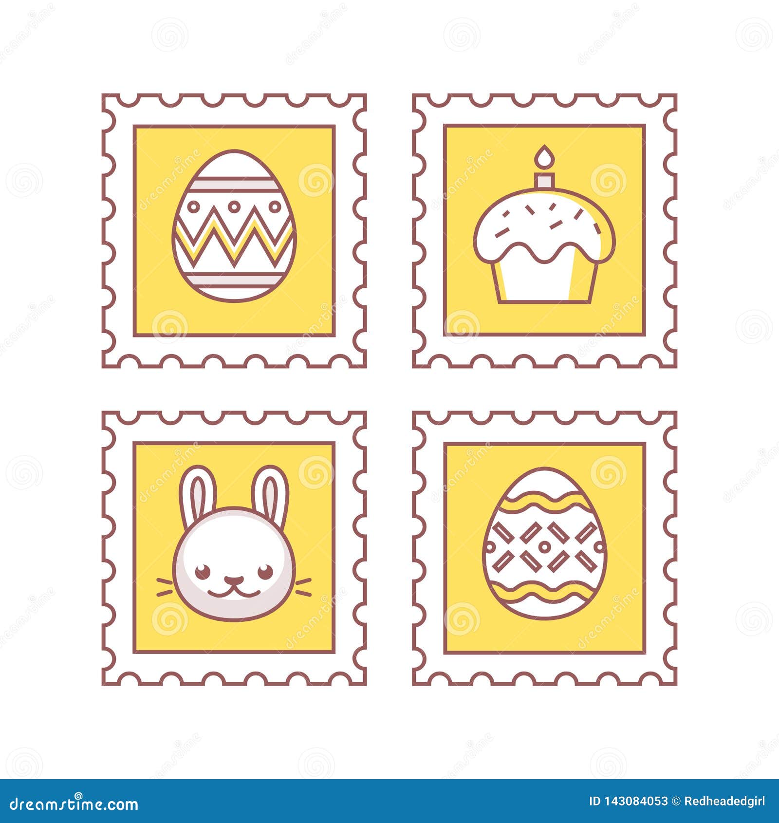 Set of Linear Postage Stamps with Easter Symbols Stock Vector ...