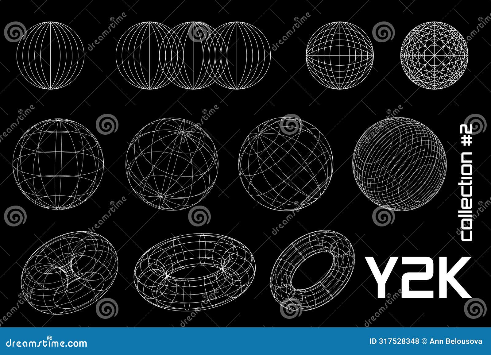 Set Linear Round Black White Y2k, 3d, Frame, Geometric Shapes. Vector ...